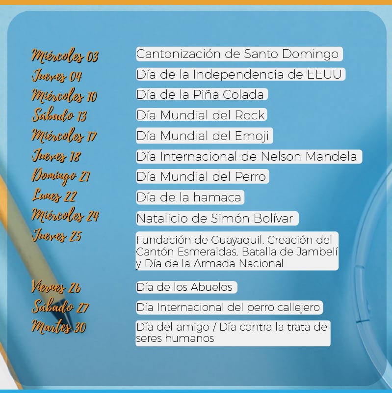 Calendario festividades - Julio 2019 - (Efemérides) - Marketing Digital ...